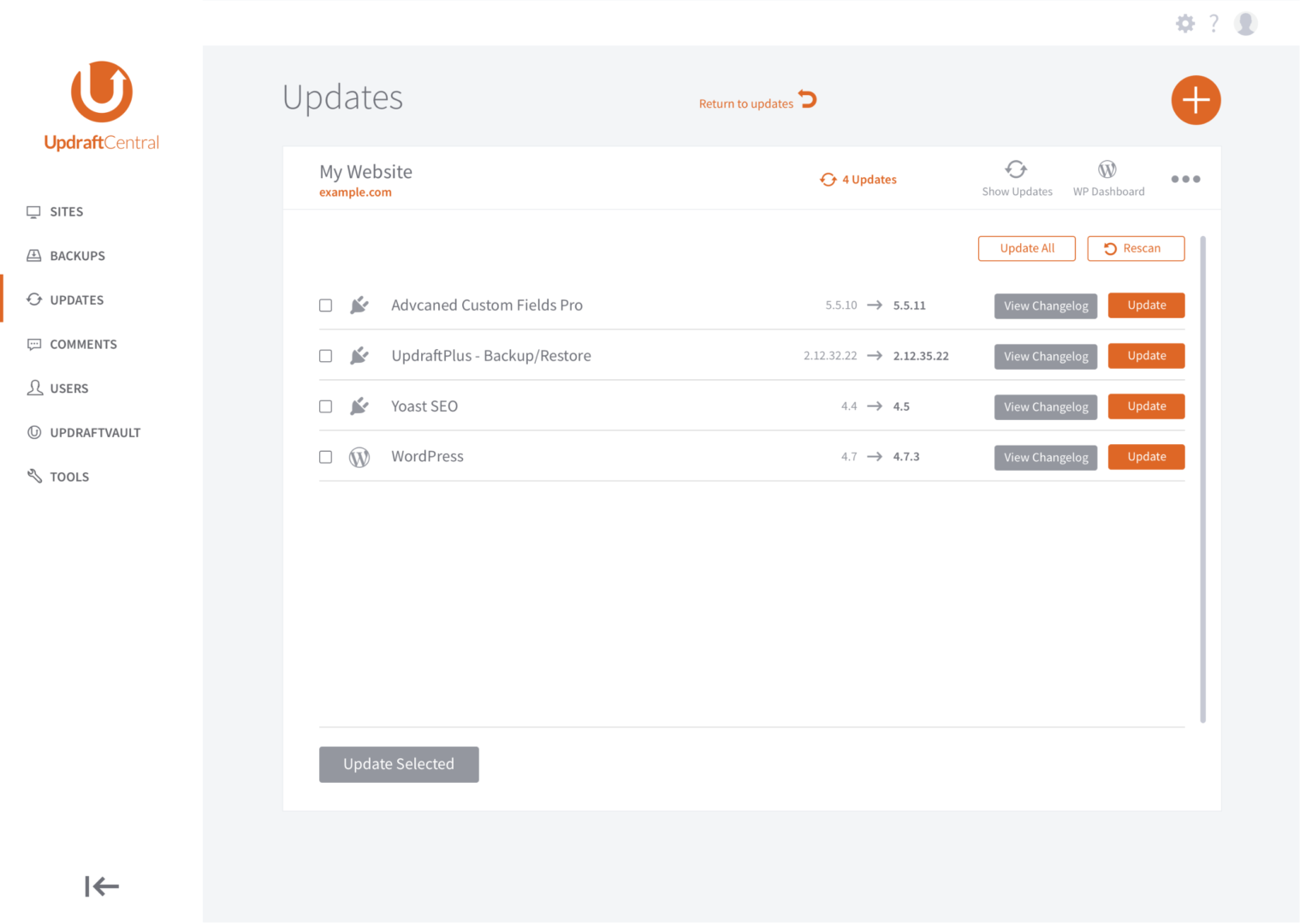 Dashboard UI Design - UX Design - UpdraftCentral - BETWEEN